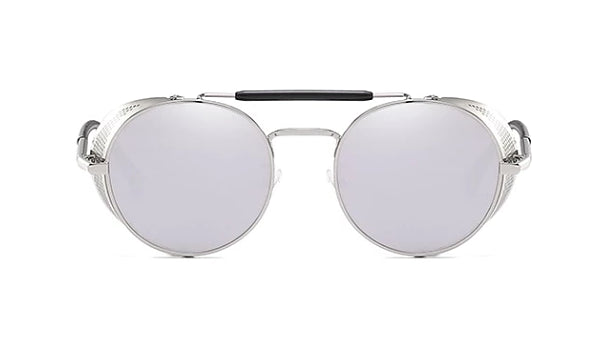 Silver Round Side Shield Sunglasses With Mirrored Lenses Cmc Classy