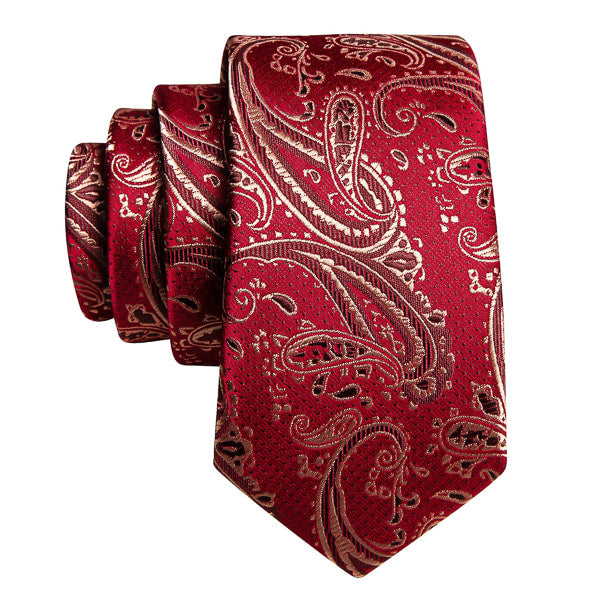 Red & Gold Paisley Silk Necktie | Classy Men Collection