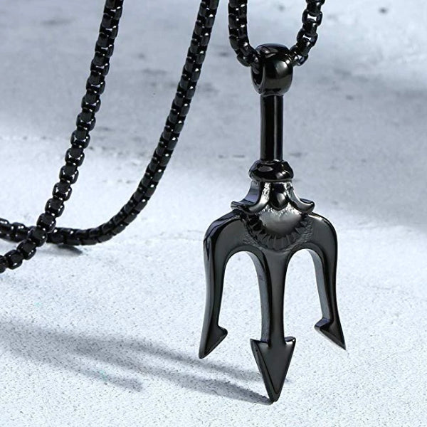Black Poseidon Trident Pendant Necklace for Men | Classy Men Collection