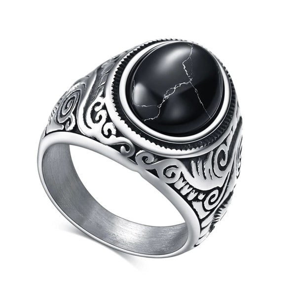 Black Stone Ring With White Veins | Classy Men Collection