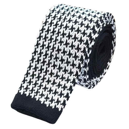 Black & White Houndstooth Square Knit Tie | Classy Men Collection