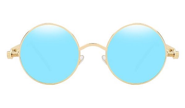 Round Vintage Sunglasses with Blue Lenses and Gold Frames | Classy Men ...