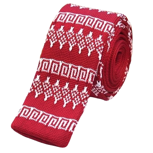 Red & White Winter Square Knit Tie | Classy Men Collection