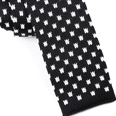 Black Square Knit Tie With White Dots | Classy Men Collection