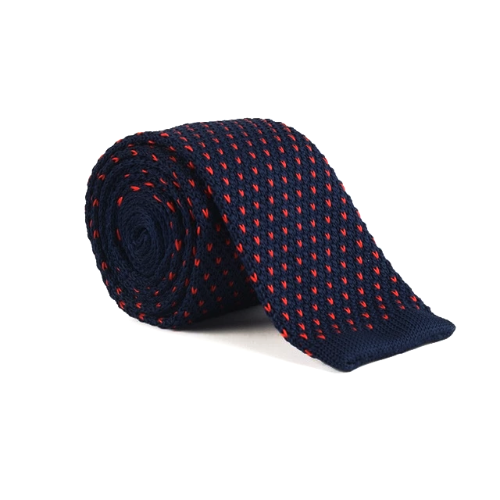 Navy Blue Square Knit Tie With Red Dots | Classy Men Collection