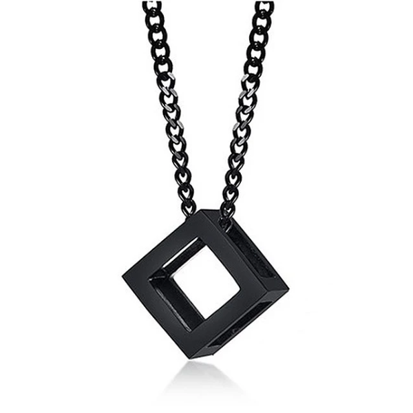 Black Square Cube Pendant Necklace for Men | Classy Men Collection