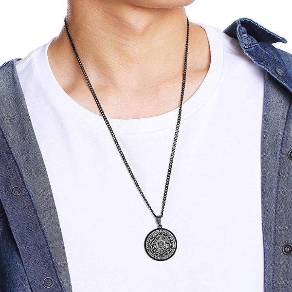 Black Coin Pendant Necklace Amulet for Men | Classy Men Collection