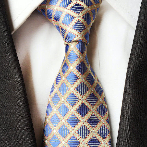Formal Blue & Gold Striped Premium Satin Necktie | Classy Men Collection