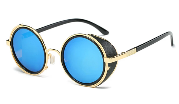 Blue Retro Round Side Shield Sunglasses | Classy Men Collection