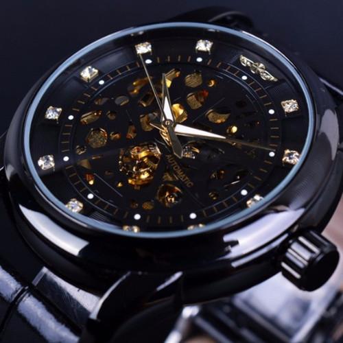 Men's Black Automatic Self-Wind Skeleton Watch | Classy Men Collection
