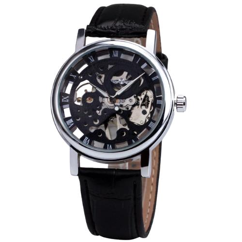 Hand-Wind Skeleton Watch - Black & Silver | Classy Men Collection