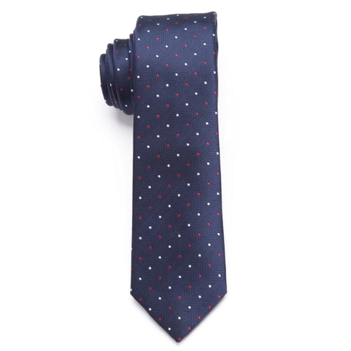 Blue Skinny Tie With Red & White Mini Dots | Classy Men Collection