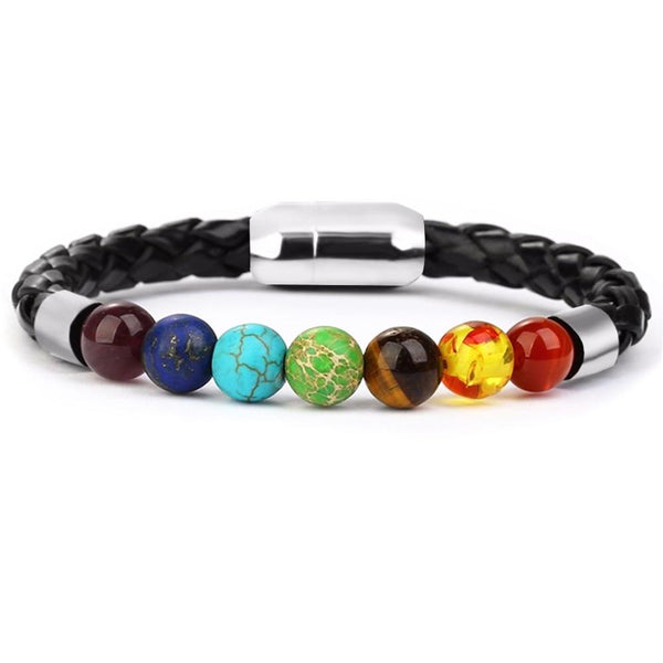 Mens Leather Bracelet with Natural Stone Beads | Classy Men Collection