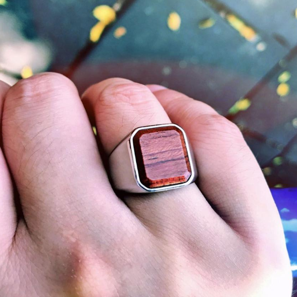 Wood Signet Ring With Silver-Toned Stainless Steel Body | CMC | Classy ...