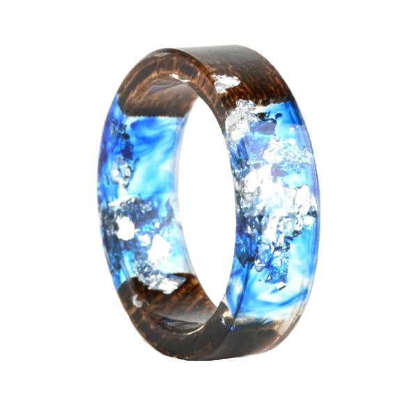 Wood Epoxy Ring With Blue Unique Pattern | Classy Men Collection