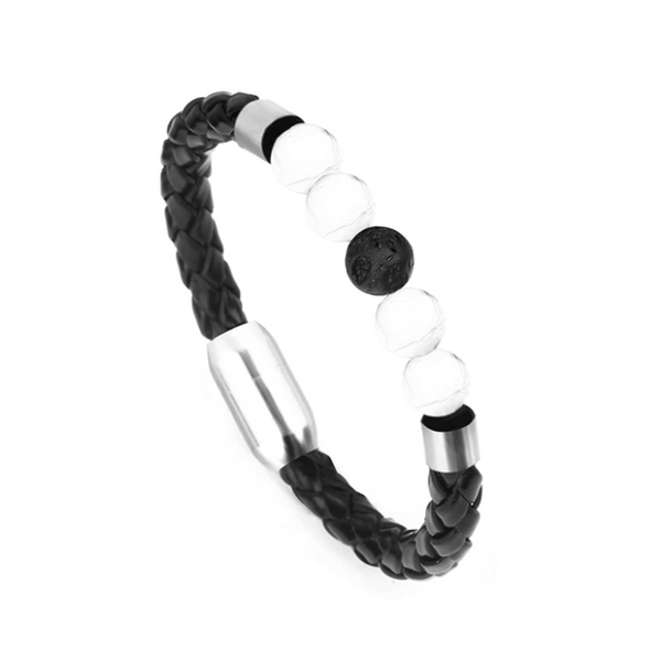 Mens Leather Bracelet with White Stone Beads | Classy Men Collection